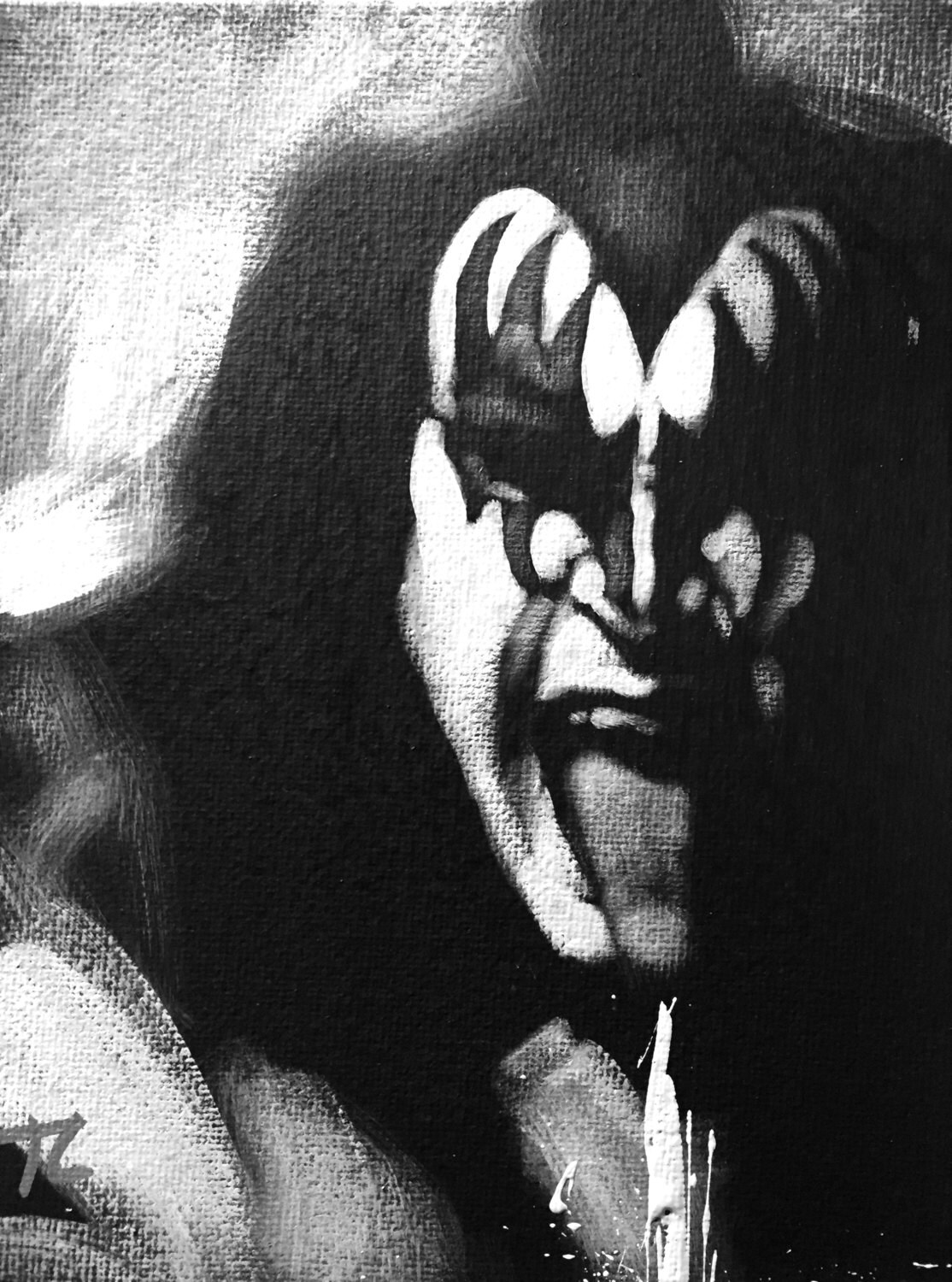 Gene Simmons Black & White Art Portrait Original Painting