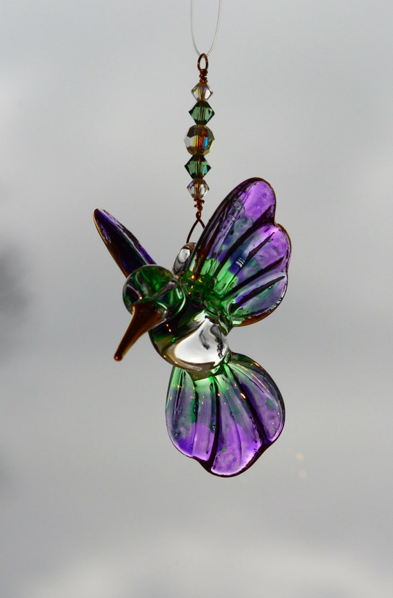 Blown Glass Hummingbird Crystal Suncatcher by BayCreationsbyWendy