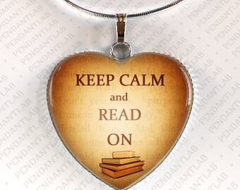 Keep Calm and Read On Pendant, Book Lover Gift, Librarian Gift, Reading ...