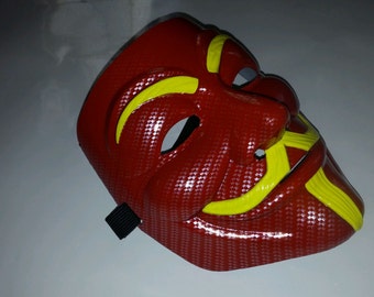Guy Fawkes/ KC Chiefs Anonymous Mask, Red and Yellow, Carbon Fiber Look