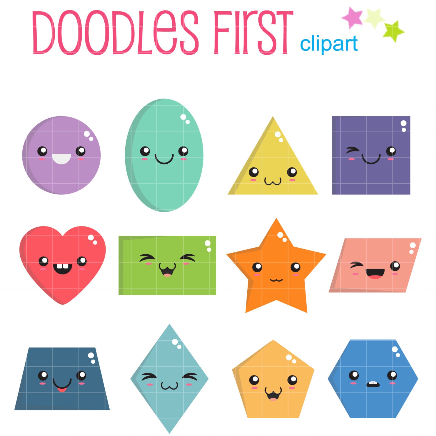 Kawaii Geometric Shapes Clip Art for Scrapbooking Card Making