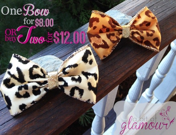 Items similar to Leopard Print Hair Bows / Available in 2 Shades / Made ...