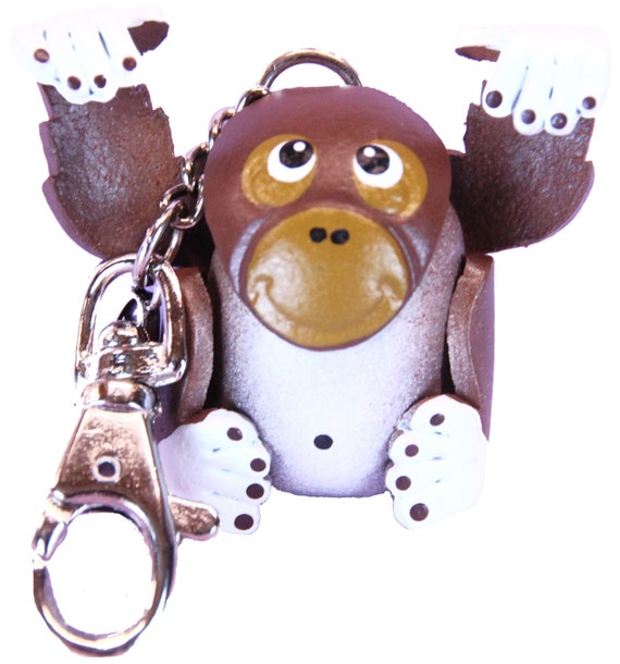 Leather Purse Charm Hanging Monkey Mini Brown Monkey