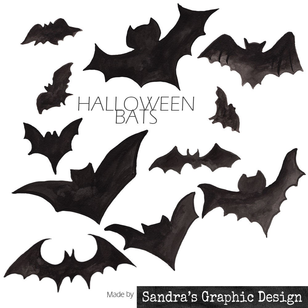 Halloween clipart: “BATS” with spooky black hand painted bats Halloween ...