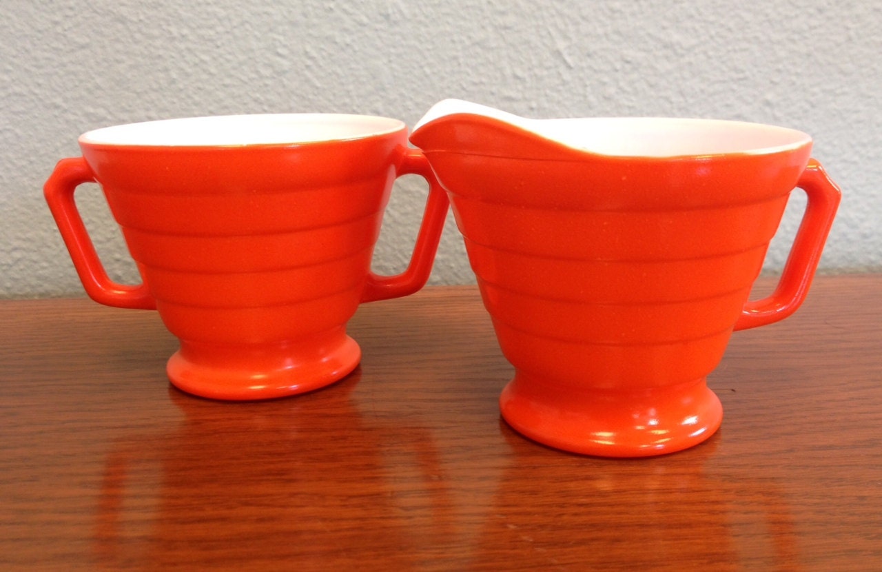 Orange Glazed Milk Glass Cream And Sugar Set Haute Juice