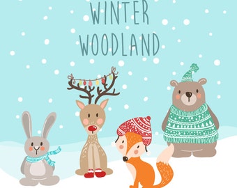 Winter woodland animals clip art - Winter clipart - Winter forest ...