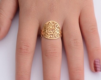 Sterling silver hamsa ring with opal round cut surface