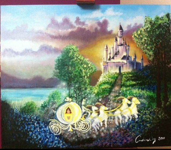 Items similar to Disney art, canvas acrylic paint, castle disney on Etsy