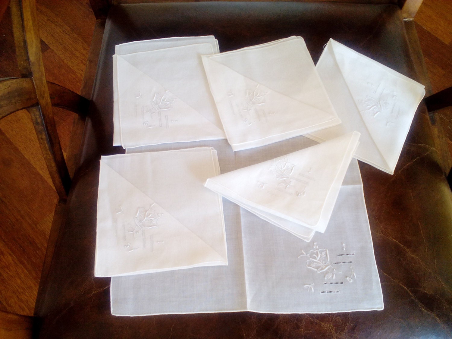 Embroidered Handkerchief. Set of 6 Hankies Fine Embroidery. Vintage ...
