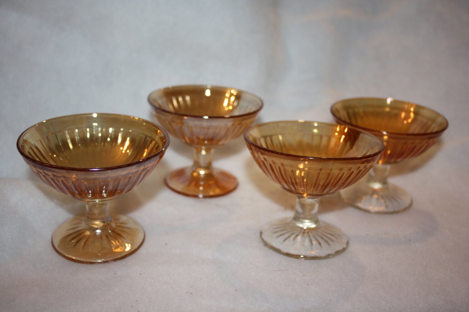 Two sets of two amber colored dessert cups, vintage, with starburst ...