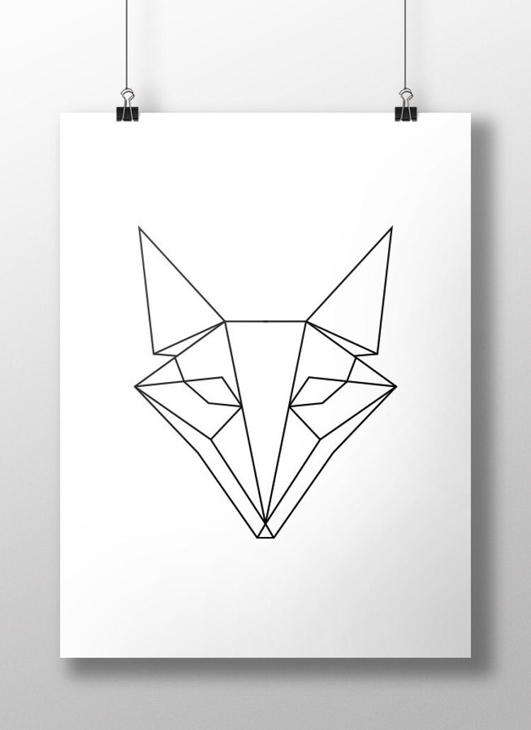 Geometric Fox Print Fox art Black and White Fox by LineLightStore