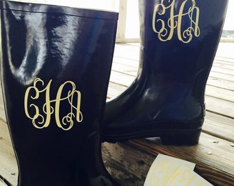 Monogrammed rain boots with extra set of decal stickers