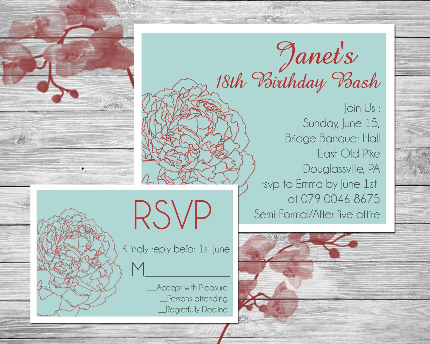 Floral Printable Birthday Invite RSVP By SansDesignDeck On Etsy