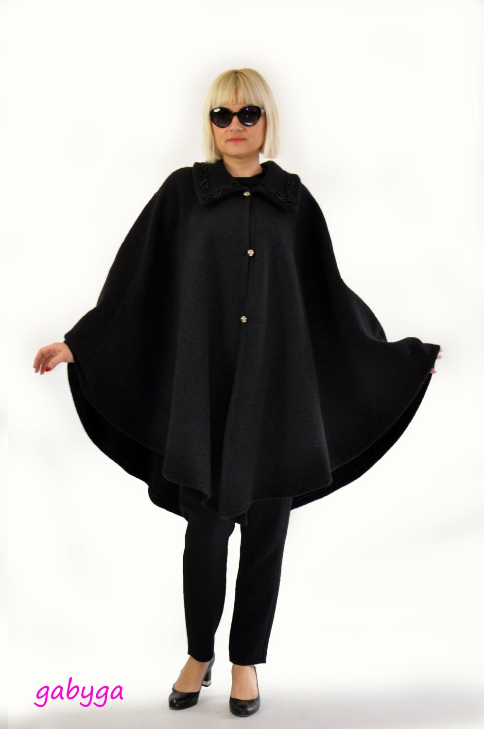 Maxi Black Wool Cape Coat/Oversize Cape/Woman Winter spring
