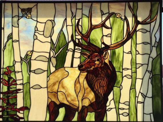 Items similar to Wildlife Scene Elk Hunter's Dream Stained Glass on Etsy