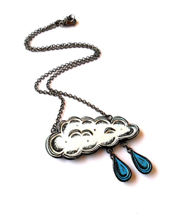 Rain Cloud Necklace. Raindrop Necklace. White by blockpartypress