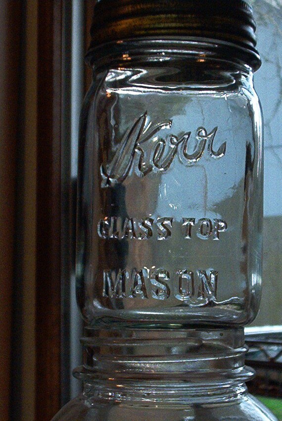 complete salvaged vintage Kerr glass top mason fruit jar