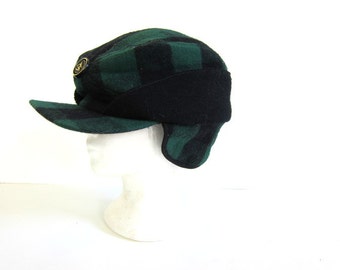 Mens Vintage Winter Hat // green and black lumberjack hat with ear ...