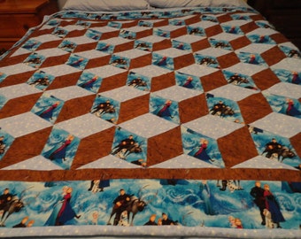 Hand made disney frozen quilt 62x64 inch hand tied all block have been ...