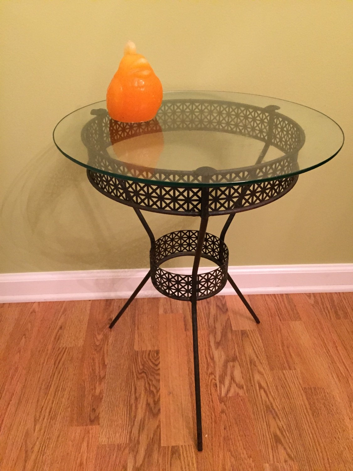Mid Century Black Wireware Table Wire Round Table Glass Top Mid Century ...