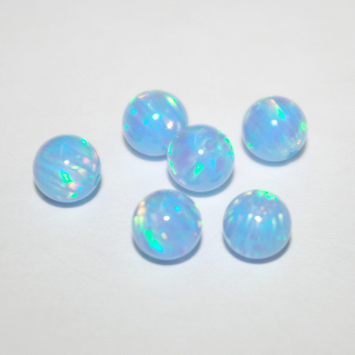 6 pieces 6mm Light BLUE OPAL Round Beads Lot Fully Drilled