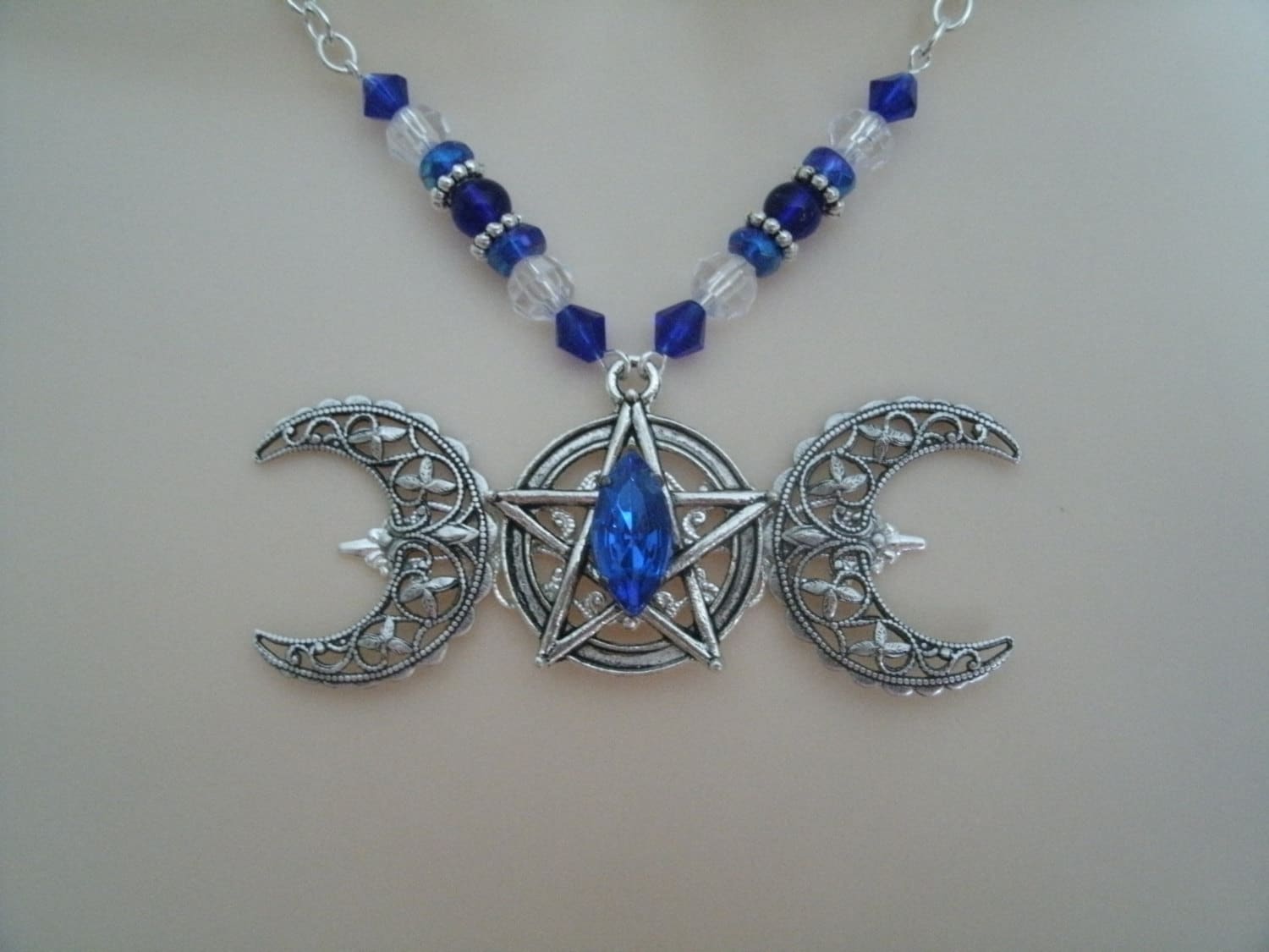 Triple Moon Goddess Pentacle Necklace wiccan jewelry pagan