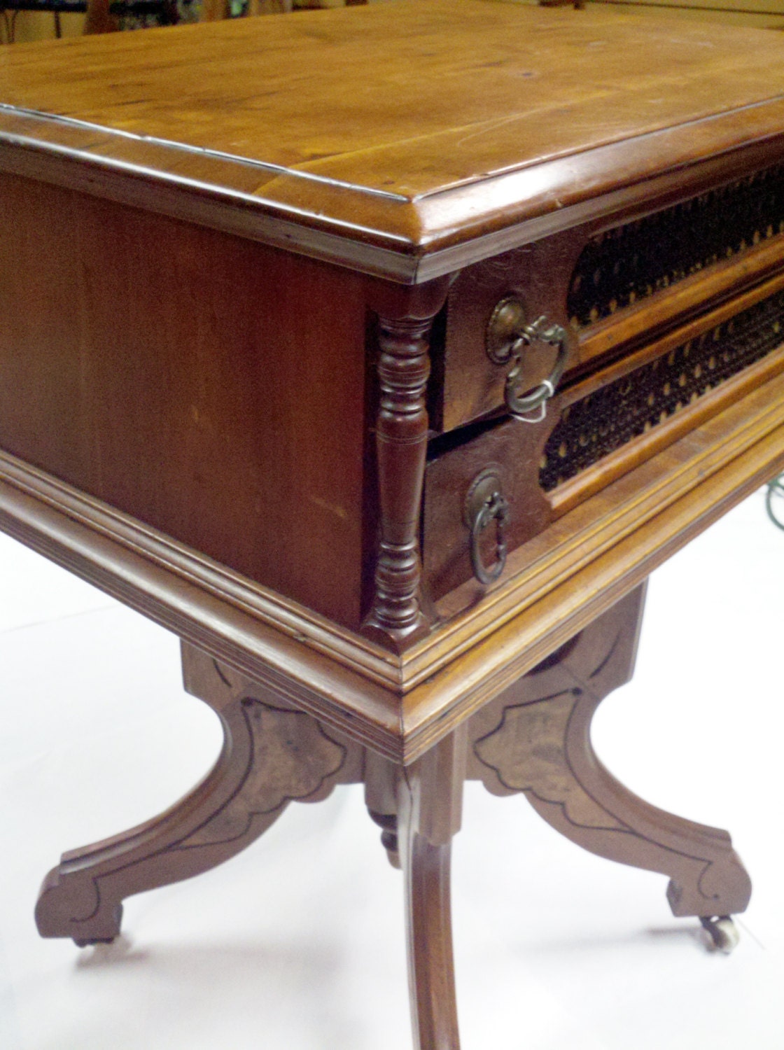 Antique Table, Antique Spool Cabinet, Two Drawer,Antique Wooden Table ...