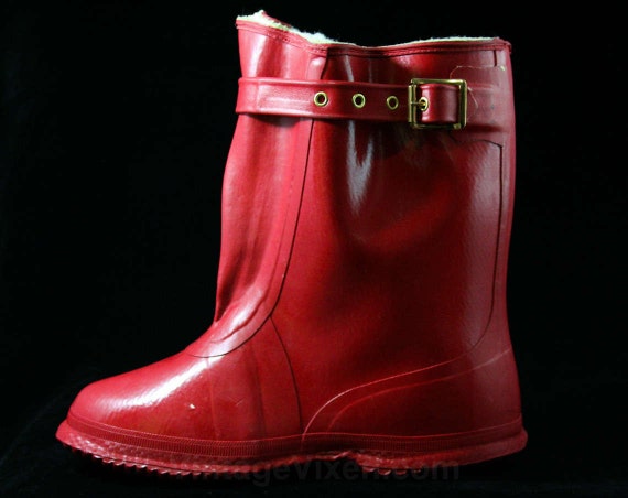 Girls Red Galoshes Child Size 11 Authentic 1950s by vintagevixen
