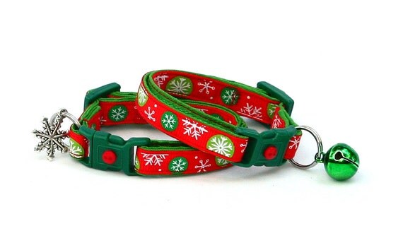 Winter Cat Collar Snowflake Bubbles on Red by Pugs2Persians