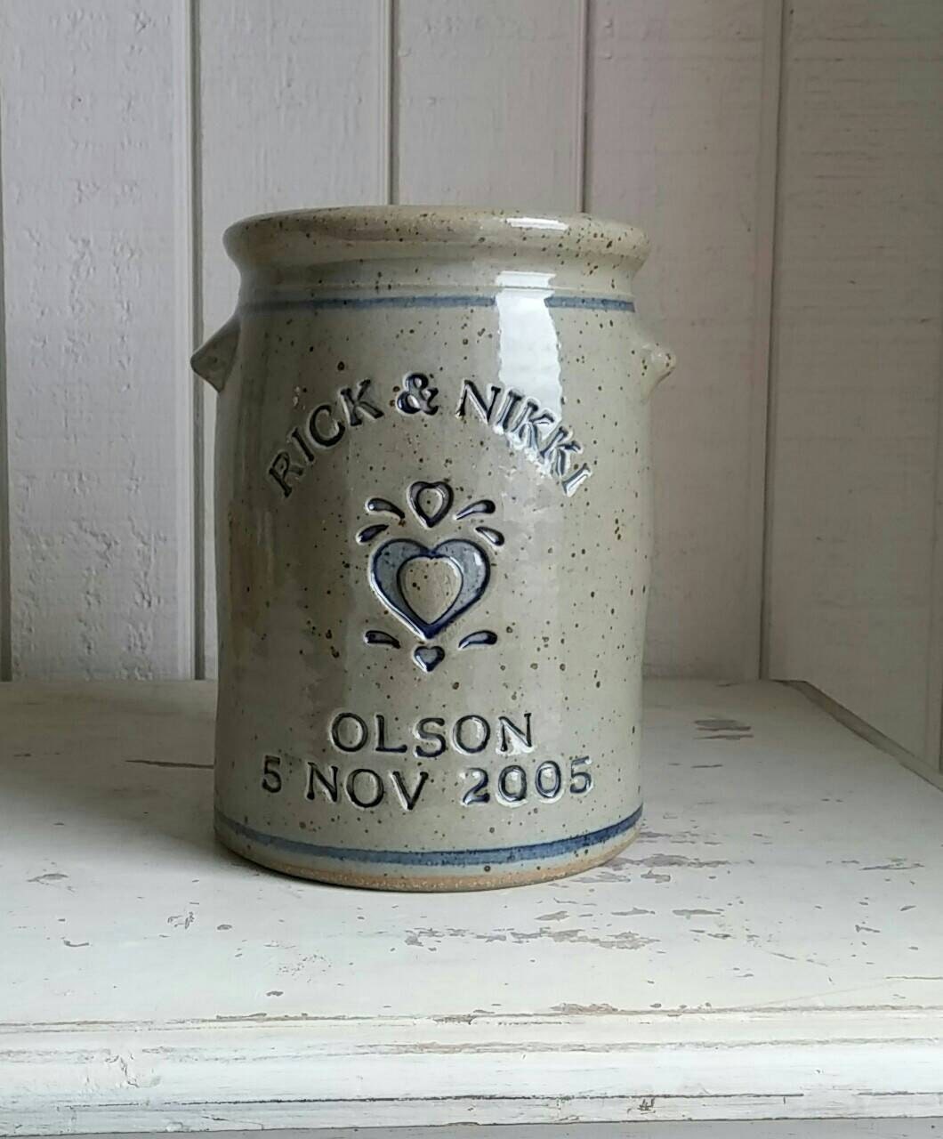 Personalized Stoneware Anniversary Crock w/ 2nd Bottom Line