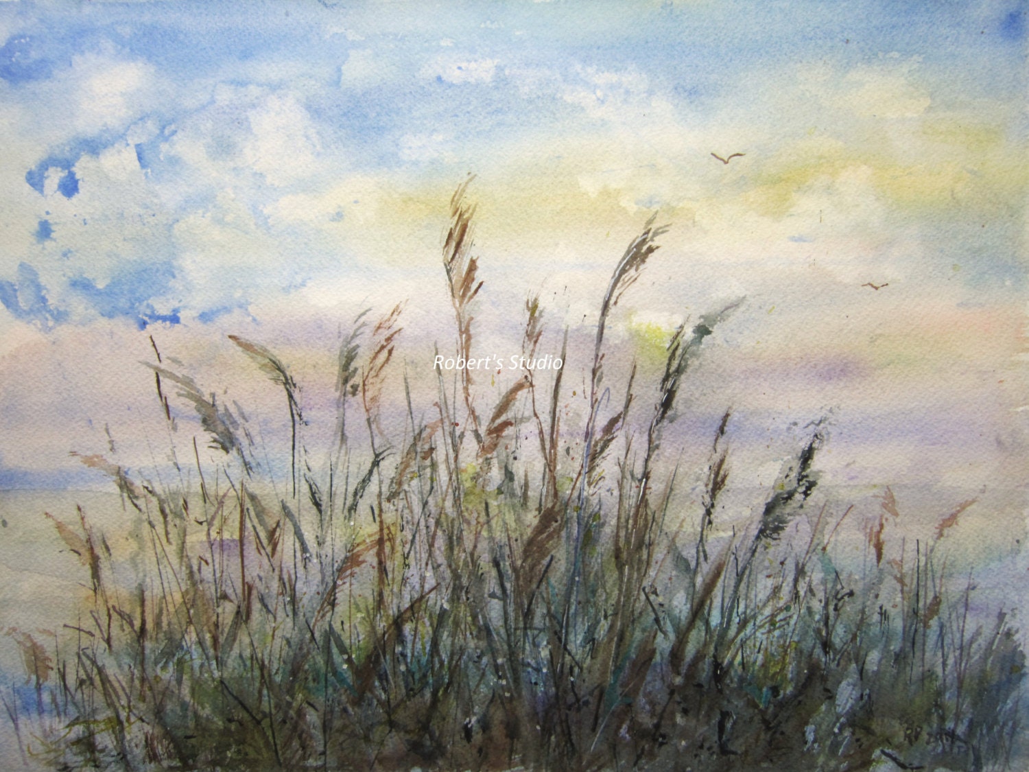 Sea Oats Archival Print watercolor seascape beach art