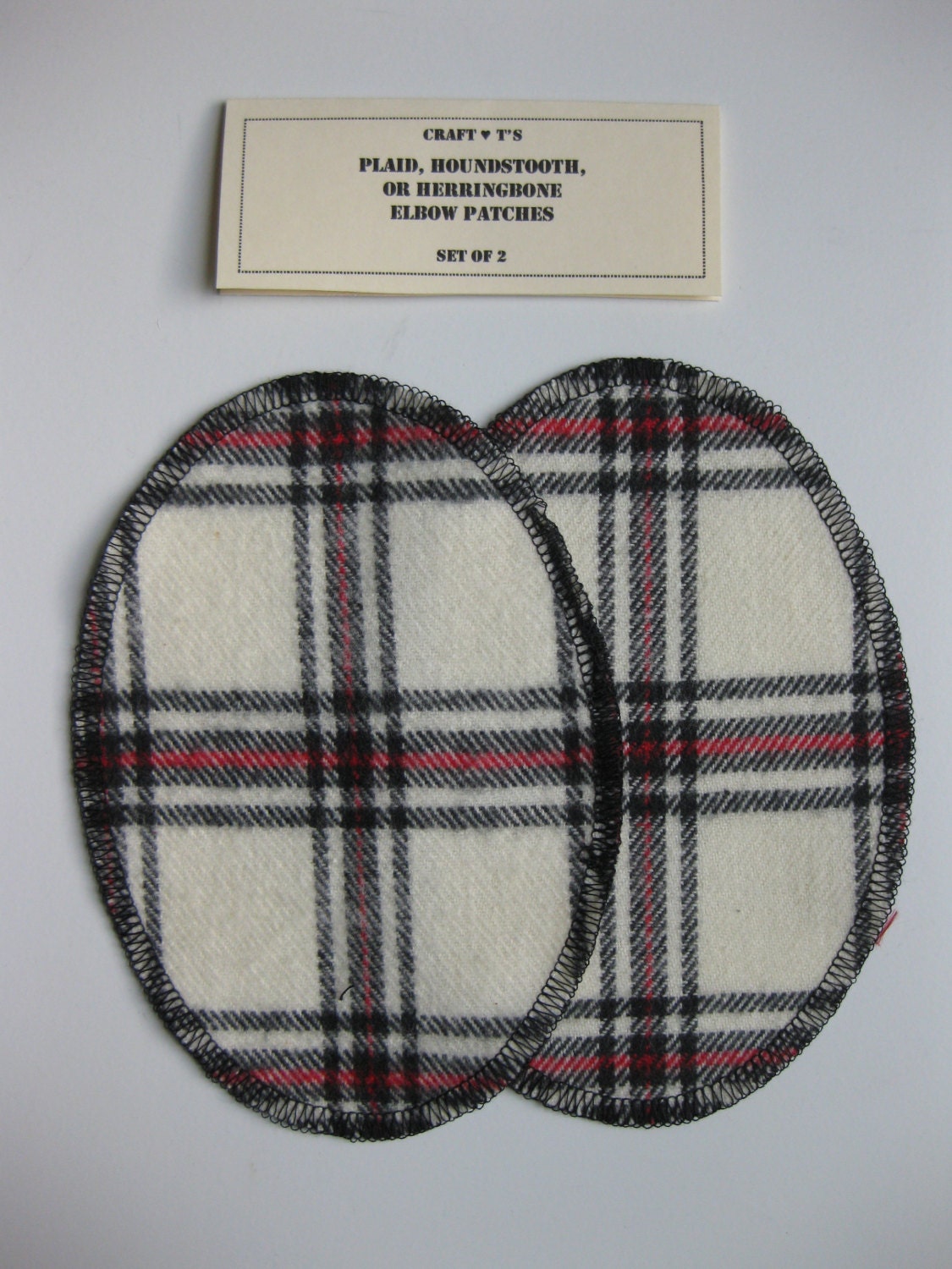 Elbow Patches Cream Red Black Plaid Cotton Set of 2