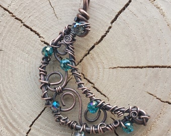 Items similar to Moonswept. Copper Wire Wrapped Moon Pendant on Etsy