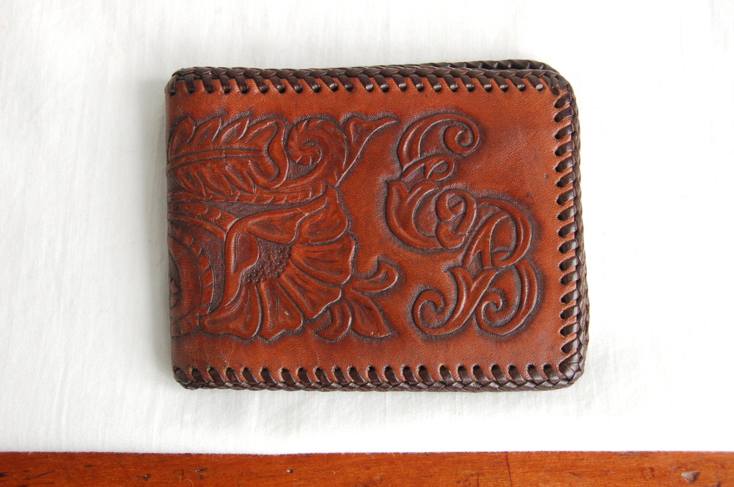 Vintage Tooled Leather Wallet Mexican Leather Floral Design Western ...