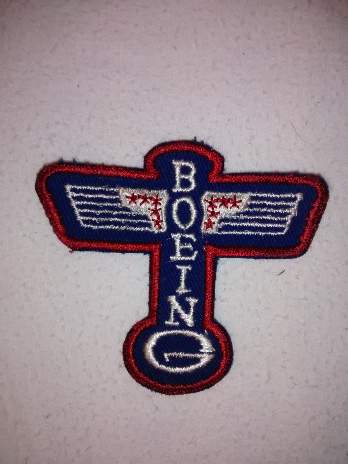Vintage Boeing Jacket or Hat Patch , Wool Embroidered , Red White Blue