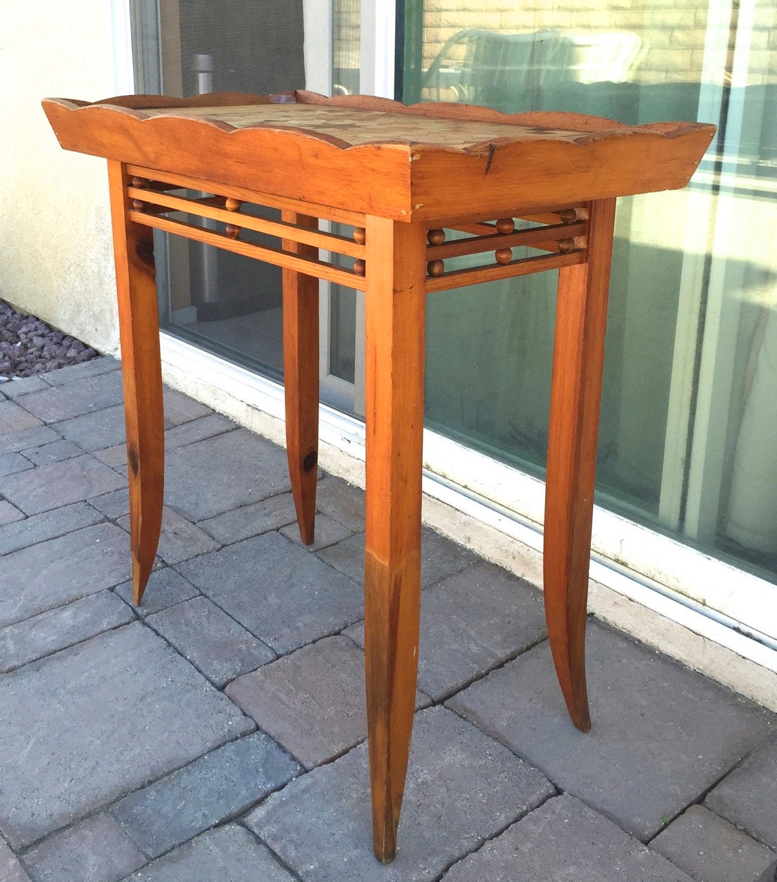 Inlaid table tramp art wood mosaic homemade folk art parquet – Haute Juice