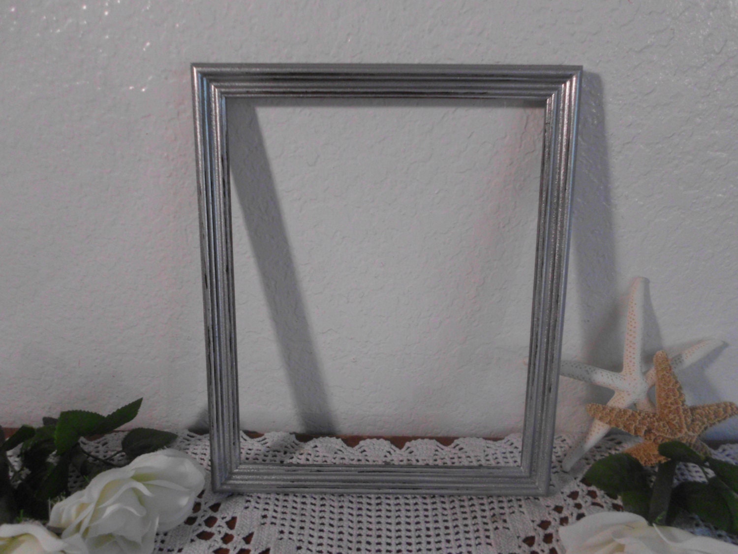 Silver Glitter Picture Frame 8 x 10 Shabby Chic Distressed