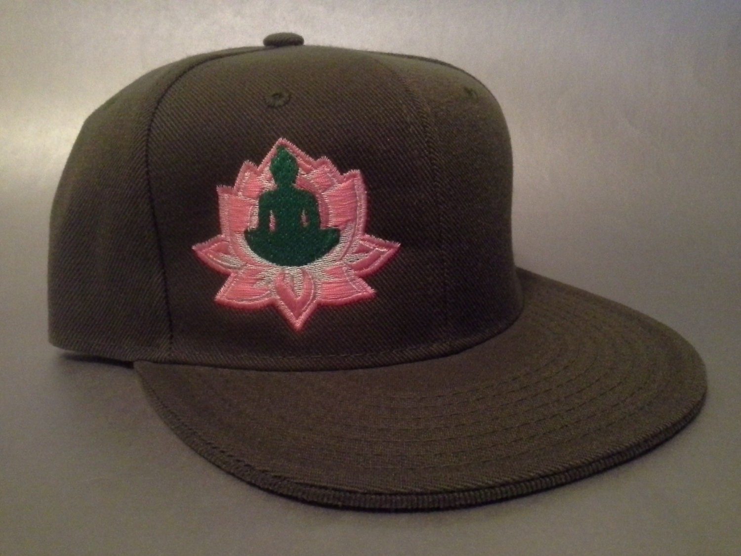 Lotus Fitted Hat made to order flat bill Buddha FREE SHIPPING