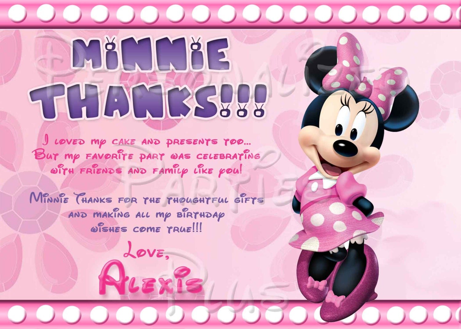 Minnie Mouse Thank you cards by PartiesPlus on Etsy