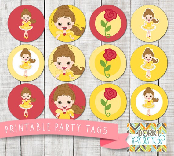 Beauty and the Beast Birthday Party Printable Circle Tags PDF