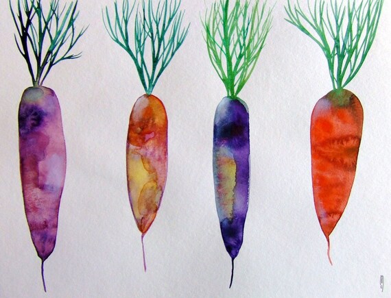 Carrots Watercolor Vegetables Watercolor Art Decor Kitchen