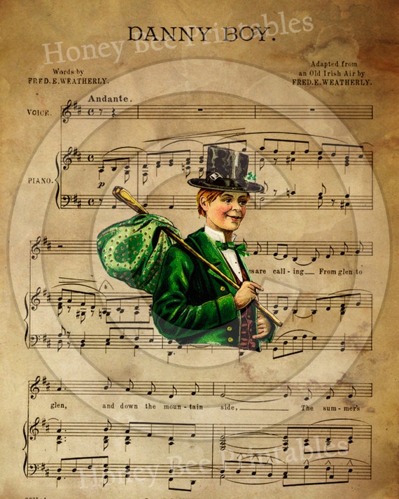 Primitive Vintage Sheet Music Oh Danny Boy Irish St Patrick