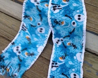 Fleece Blue Olaf scarf crochet border READY TO SHIP