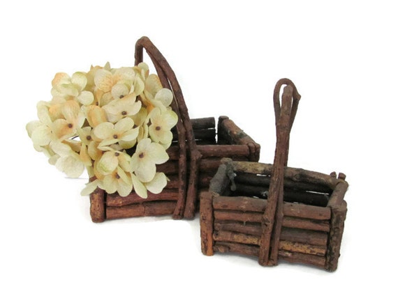 Vintage Twig Baskets Rustic Stick Basket Twig Planter