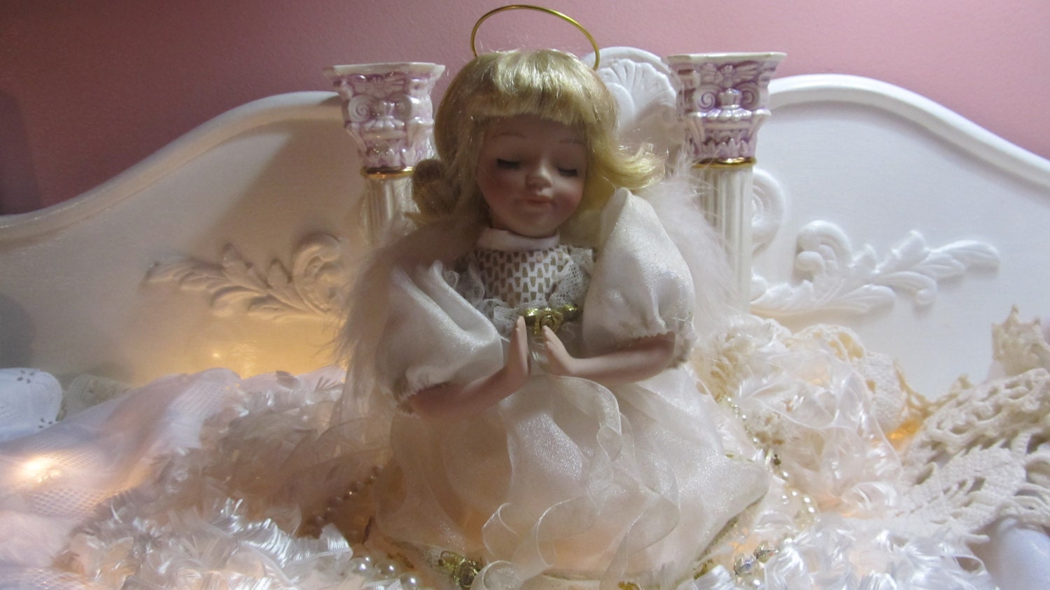 Kneeling Praying Angel Doll Blonde Girl By Theprettyvintageshop