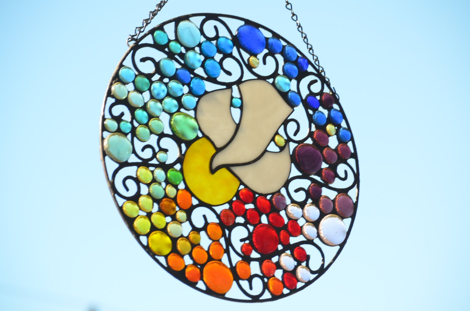 Stained Glass Panel Stained Glass Round Hanging Panel