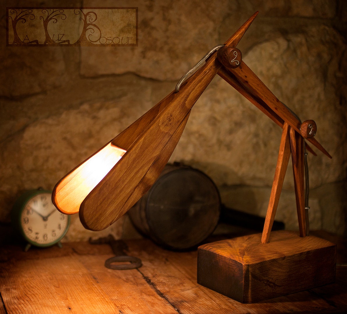 Cherry desk lamp. Solid wood. Cherry wood. by LuzDelBosque on Etsy