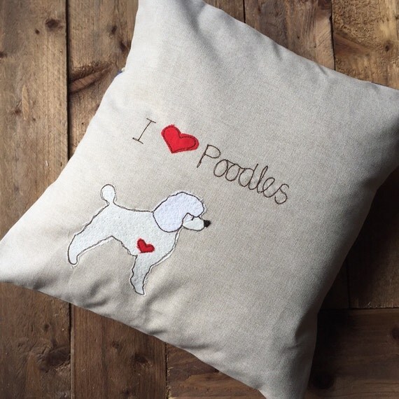 Items similar to Poodle dog Pillow Cushion-, I love poodles, white ...