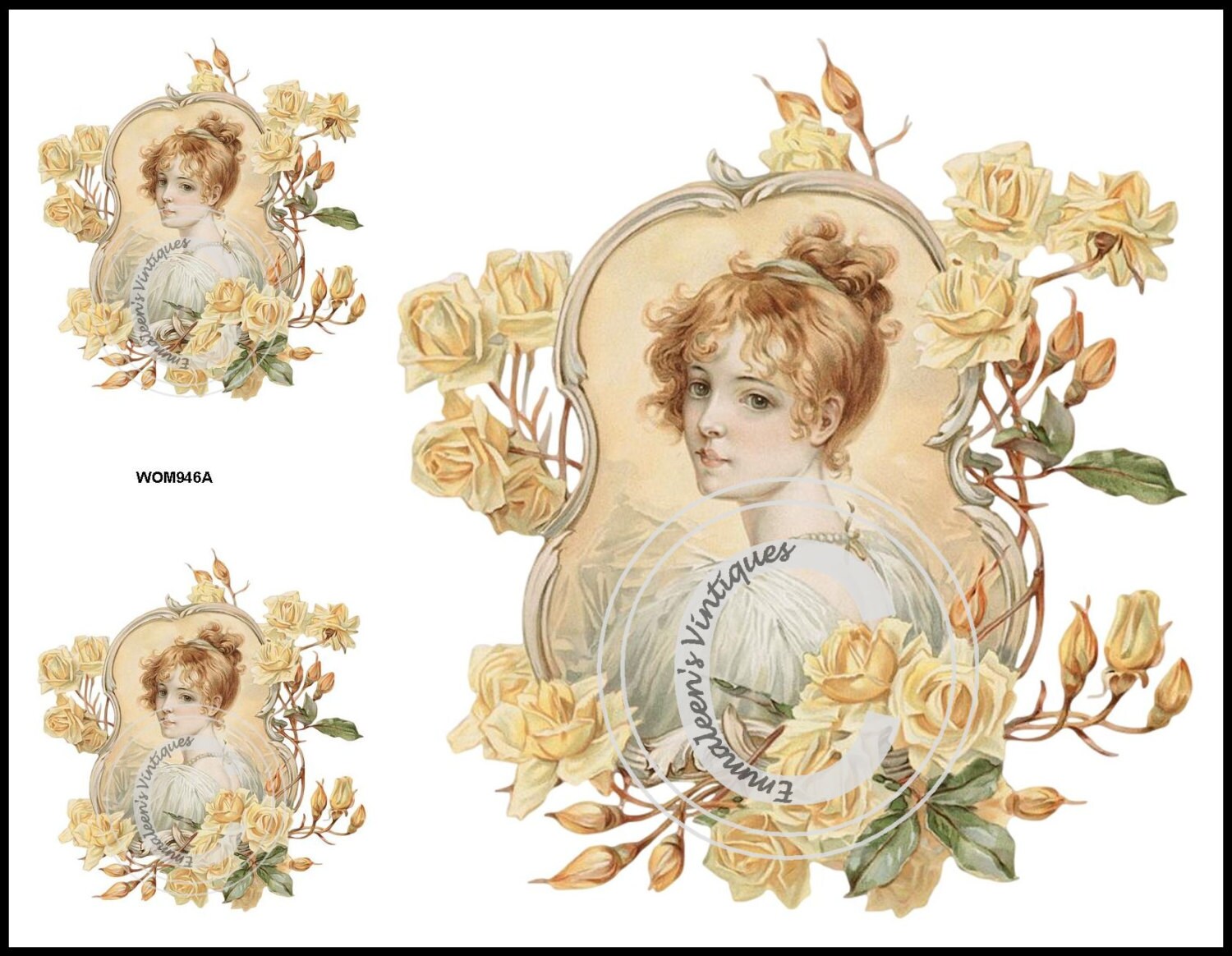 Vintage Shabby Victorian Women In Framed Roses Waterslide Decals U PICK ...