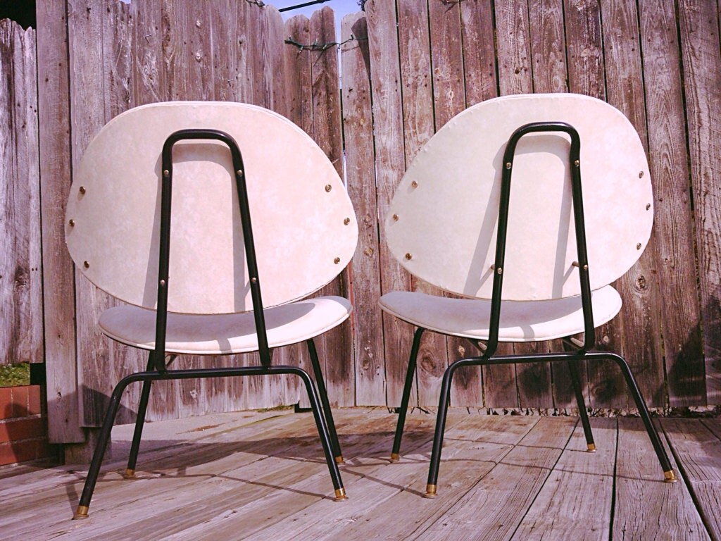 Pair of Mid-Century Vintage White Vinyl Black Frame MCM Homecrest ...
